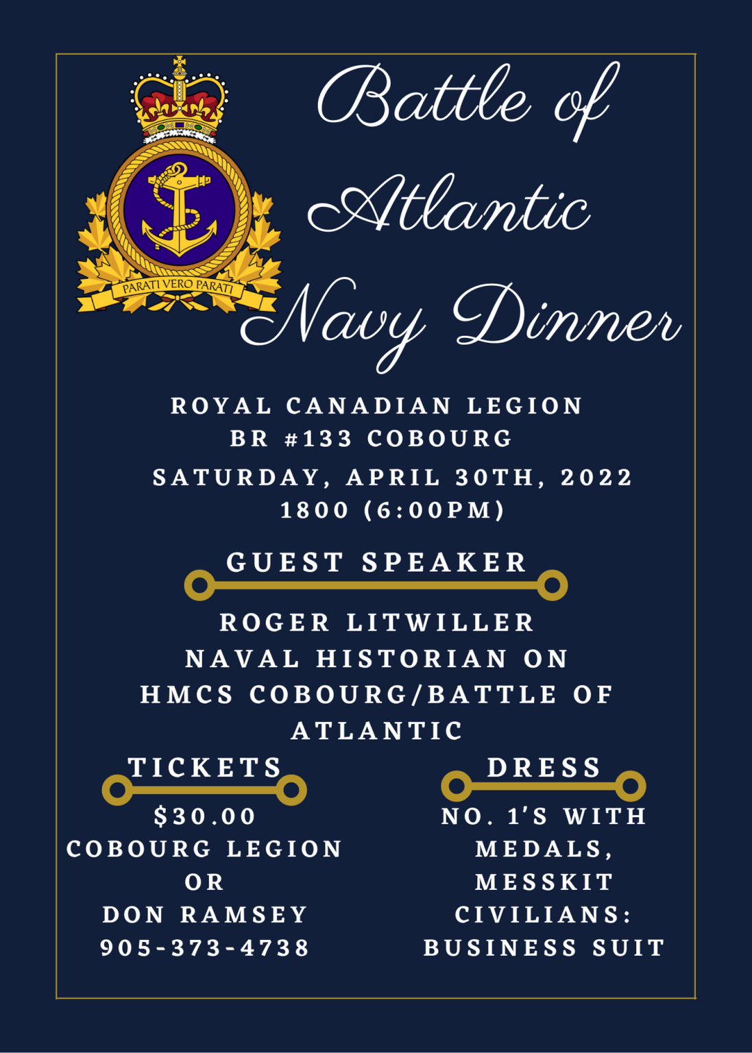 Battle Atlantic Navy Dinner - The Cobourg Legion