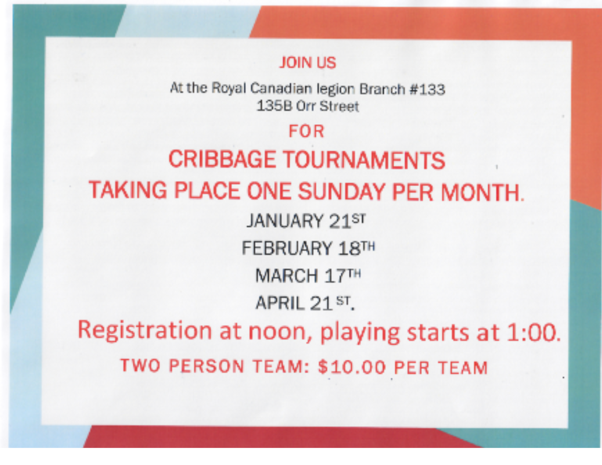Cribbage Tournament - The Cobourg Legion